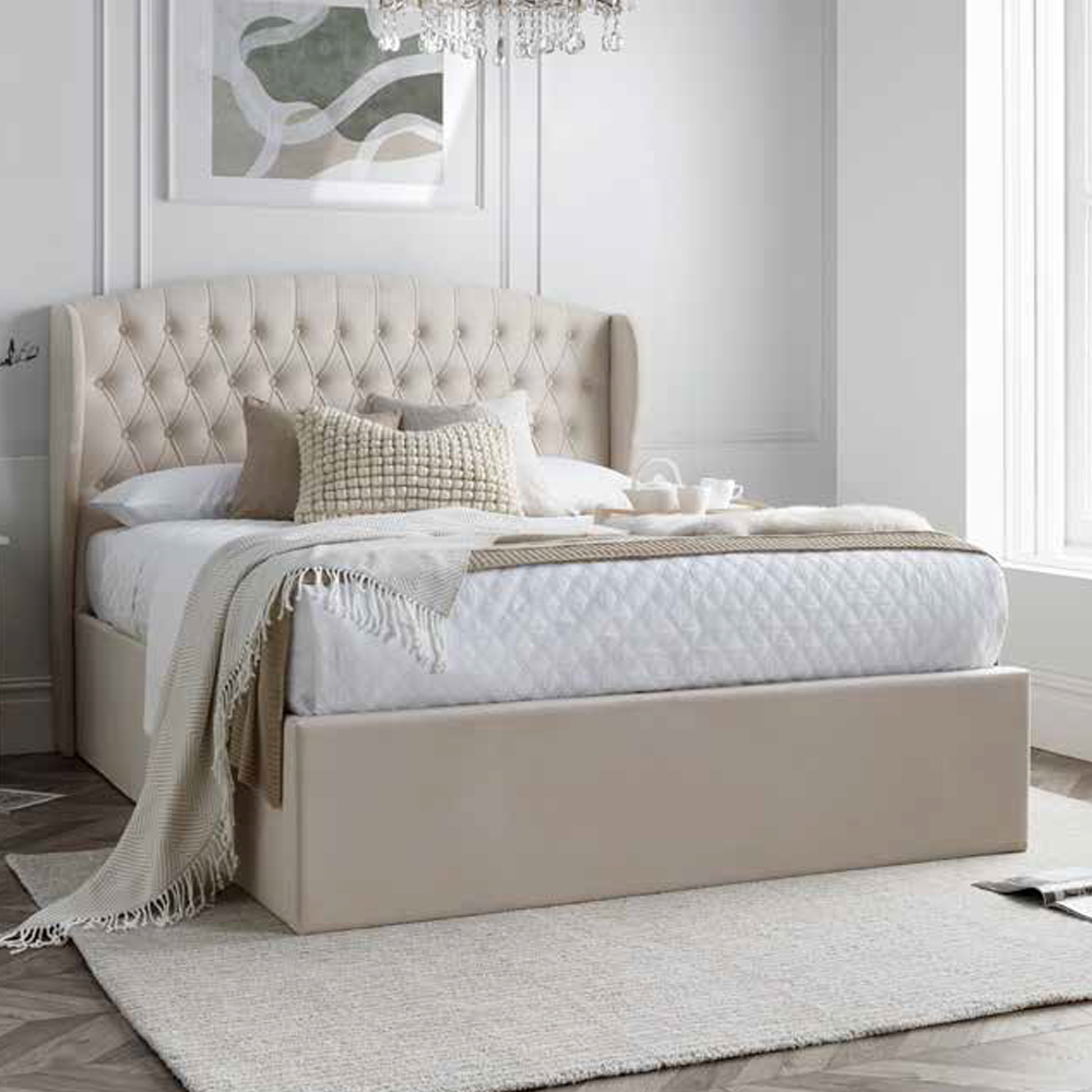 Warren Velvet Ottoman Storage King Size Bed In Natural | Furniture in ...