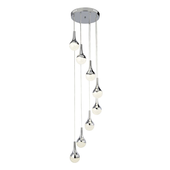 Wave LED 8 Multi Drop Pendant Light In Chrome And Crushed Ice