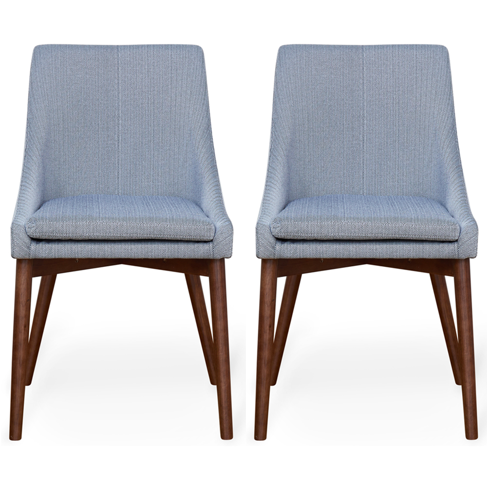 Willmar Slate Fabric Dining Chairs With Walnut Legs In Pair