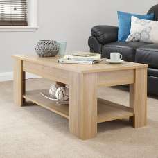 Morely Wooden Coffee Table In Bianco Oak With Glass Shelf